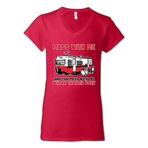 Mess with Me & You Mess with The Whole Trailer Park Cars and Trucks Women’s Standard V-Neck Tee, Red, XX-Large