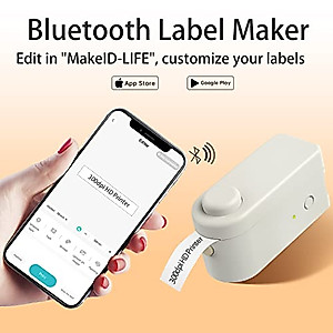Makeid Label Maker Machine with 2 Tapes (1 White+ 1 Transparent) 3/5 inch or 16mm USB Rechargeable Thermal Label Printer for Android iOS Cute Fonts Emoji Stickers Fast and Easy, Beige