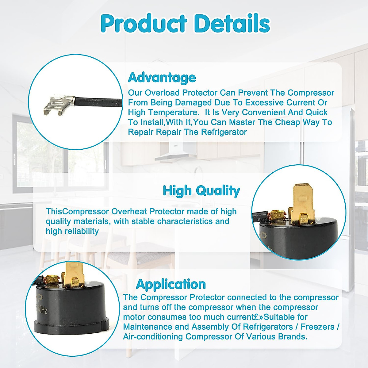 Heyiarbeit Refrigerator Thermal Overload Protector1(HP) 750W Compressor Replacement Part 2pcs