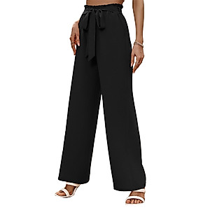 SOFIA'S CHOICE Women's Bow-Knot Work Pants High Waisted Wide Leg Trousers with Pockets Black Small