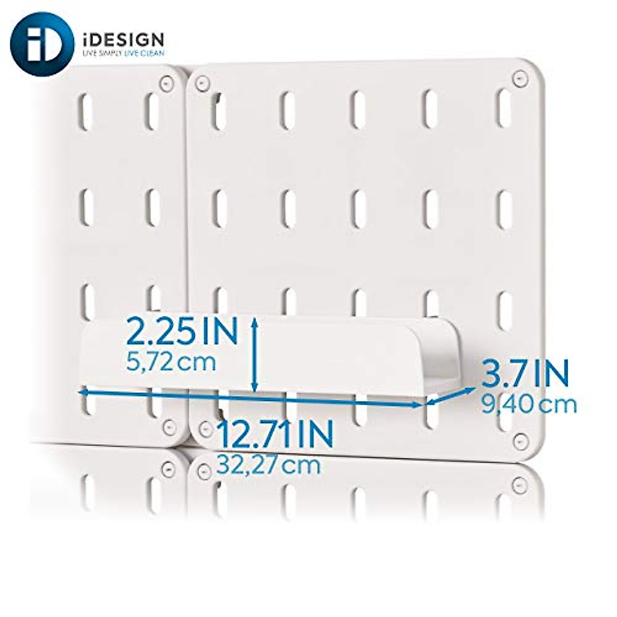 iDesign Cade BPA-Free Plastic Modular Hanging Pegboard Organizer Storage Shelf, 12.71" x 3.7" x 2.25", Matte White