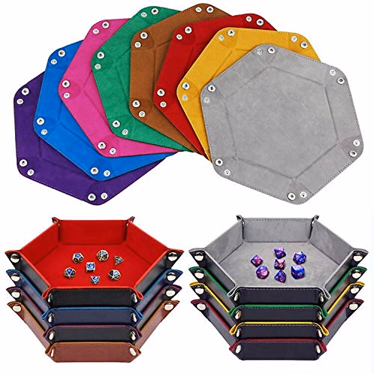 K.T. Fancy Dice Tray 8 Pieces Folding D&D Dice Tray Dice Holder Storage Box for Dice Rolling Tray PU Leather and Velvet.