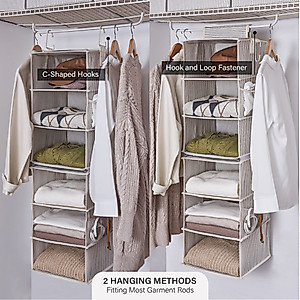 StorageWorks 6-Shelf Hanging Closet Organizers, Two 3-Shelf Separable Closet Hanging Shelves, 12" D x 12" W x 48 ¼"H, Gray and White Stripes