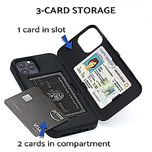 TORU CX PRO Case for iPhone 12/12 Pro, with Card Holder | Slim Protective Shockproof Cover with Hidden Credit Cards Wallet Flip Slot Compartment Kickstand | Include Mirror and Wrist Strap - Black
