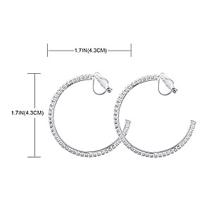 YOQUCOL 4.3CM(1.7in) Silver Clip On Hoop Earrings Cubic Zirconia Non Pierced Ears Hoops for Women