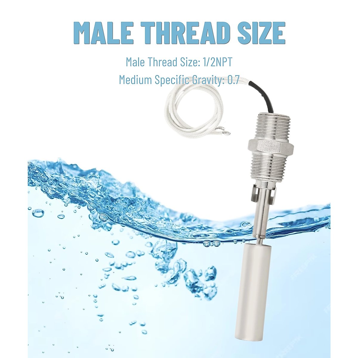 DC0-110V Liquid Water Level Sensor, Sensor Switch, Male Thread 1/2 NPT 304 Stainless Steel, Suitable for Liquids of Different densities, pressures and temperatures