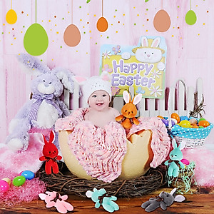 Skylety 21 Pieces Easter Bunny Stuffed Animal Bulk 6.3 Inch Mini Easter Bunny Plush 7 Colors Soft Tiny Plush Toys Small Rabbit Doll Keychain Cute Easter Birthday Party Decorations(Cute Style)