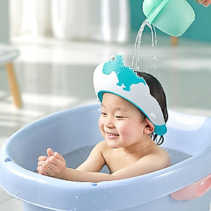 FUNUPUP 2 Pack Baby Shower Cap for Kids, Adjustable Toddler Hair Washing Bathing Cap Shield Baby Shower Visor Shampoo Cap Protect Baby Eyes (Dinosaur)