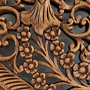 Queen Mandala Head Board Wood, Carve Wall Art Hanging, Reclaim Teak Medallion Panels, Weathered Brown Stain Finishing, 60 inches