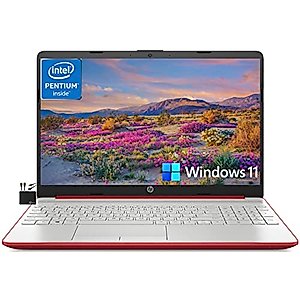 HP 2023 Newest Pavilion 15.6" HD Laptop, Quad Core Intel Pentium N5030 (Upto 3.1GHz), 8GB RAM, 256GB SSD, Intel UHD Graphics, WiFi, Webcam, RJ-45, 11hr+ Battery, Scarlet Red, Win 11+MarxsolCables