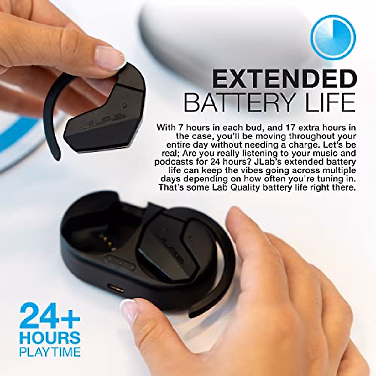 JLab Open Sport Open-Ear Earbuds | Safe, Secure Fit for Sport