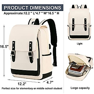 LEDAOU School Backpack for Teen Girls with Fanny Pack Laptop Backpacks 15.6 inch Daypack Women Bookbag School Bag for College Travel (Beige)