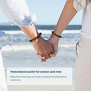 Enjoy Risingsun Tiger Eye Bracelet,Relax Anxiety Crystal Beaded Triple Protection Jewelry Bead Stone Chakra Gemstones Bracelets for women men