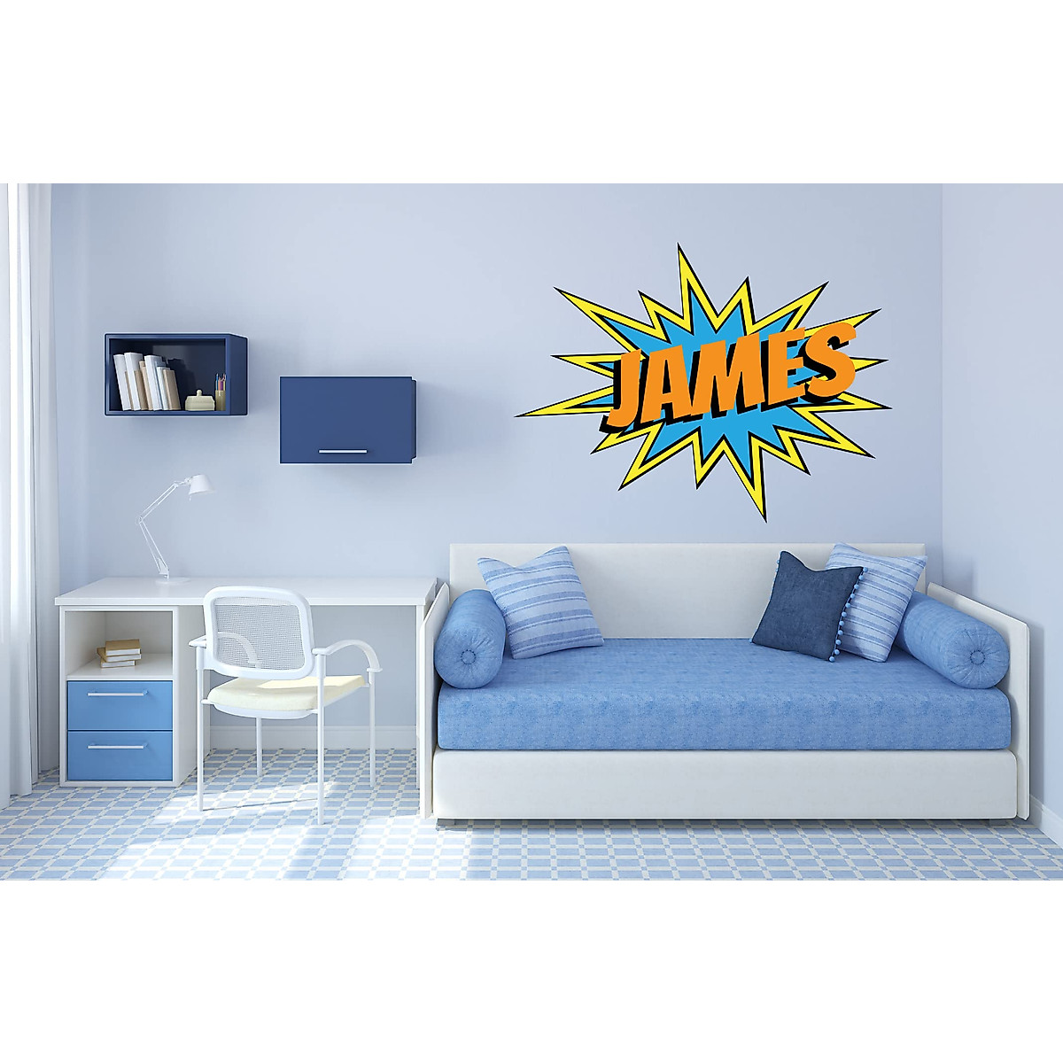 CuteDecals Custom Comic Name Wall Decal - Personalized Comic Name Wall Art Decal - Superheroes Nursery Wall Decor - Wall Decal for Nursery Bedroom Decoration (Small Wide 16''x15'' Height)