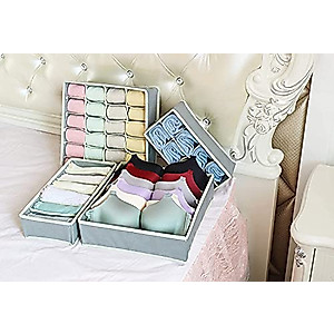 Felibeaco 4 Pack Foldable Underwear and Bras Drawer Organizers, Fabric Closet Dresser Drawers Organizers Dividers, Clothing Storage Organizers Box for Lingerie, Panties, Socks, Briefs,Ties, Gray