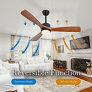 VACILL 52 inch Wood Ceiling Fans with Lights and Remote 120V,DC Motor,Indoor Outdoor Noiseless Reversible Ceiling Fan,6 Speed Levels,LED Dimmable,Color Mahogany