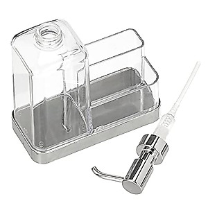 mDesign Plastic Kitchen Sink Countertop Hand Soap Dispenser Pump Bottle Caddy Organizer Holder with Storage for Bathroom - Holds Dish Sponge and Brushes - Omni Collection - Clear/Chrome