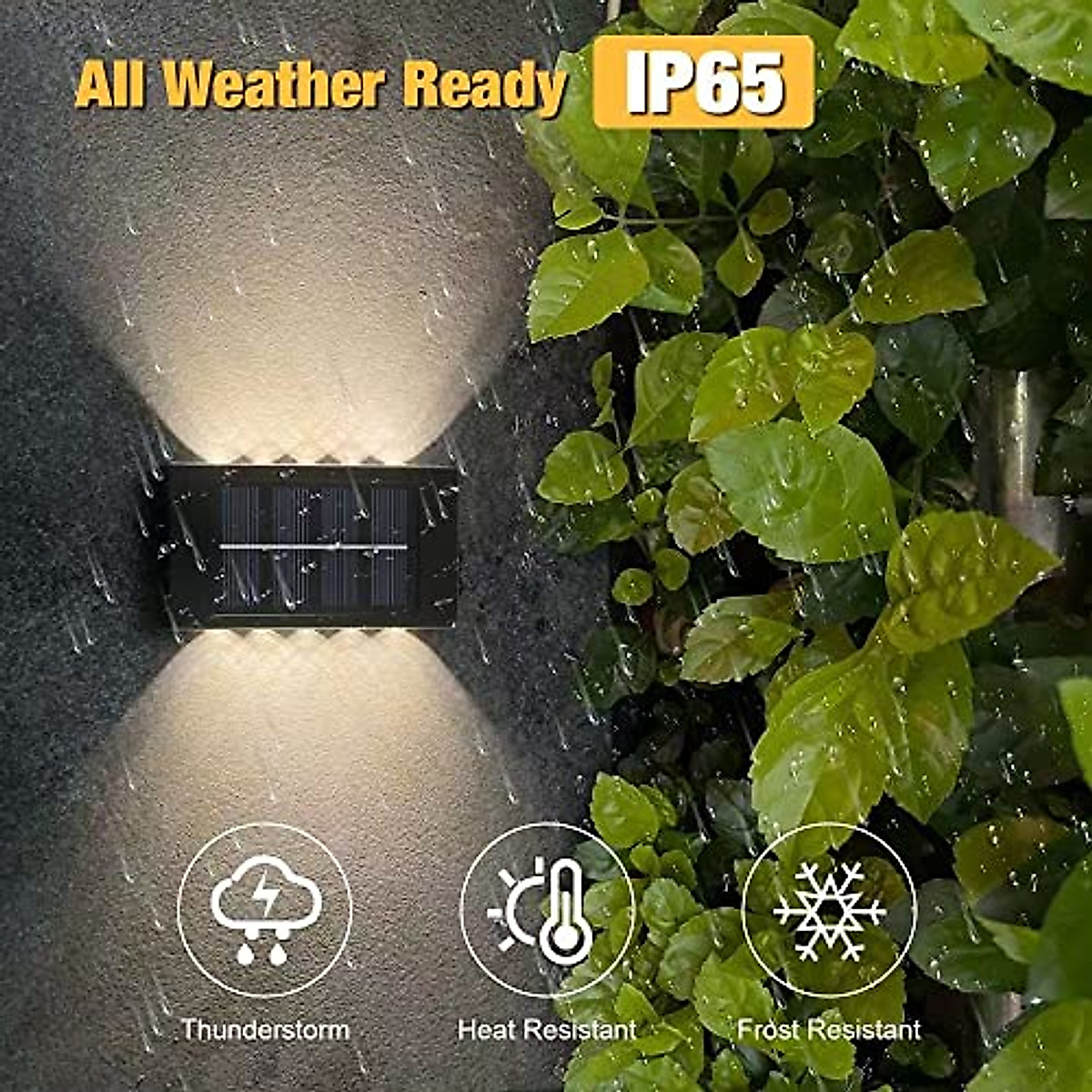 HIXVITA Solar Outdoor Lights, 6 Pack 10 LED Solar Fence Lights, Waterproof Dusk to Dawn Outdoor Lighting for Wall, Deck, Step, Garden, Warm White Light