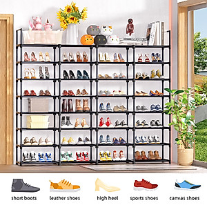 Simple Trending 8-Tier Large Shoe Rack Holds 64 Pairs, Tall Shoe Organizer Storage Shelf can DIY Style with Metal Pipes for Entryway, Closet, Bedroom,Garage, Black