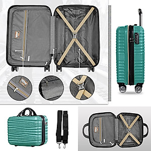 LEAVES KING Luggage 5 Piece Sets, Hard Shell Luggage Set Expandable Carry on Luggage Suitcase with Spinner Wheels Durable Lightweight Travel Set for Men Women(14/18/20/24/28, Green)