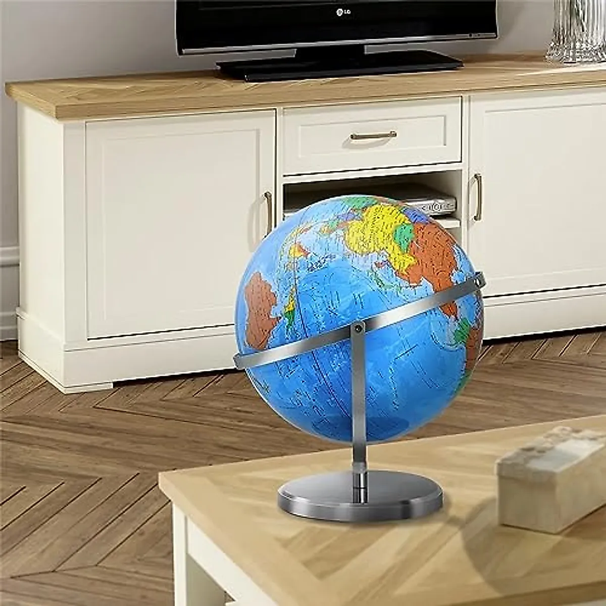 13" World Globe with Stand, 720° Swivels in All Directions, Stainless Steel Stand, Geographic/Decorative Desktop Decoration World Globe Map with Clear Text for Home, School, Office