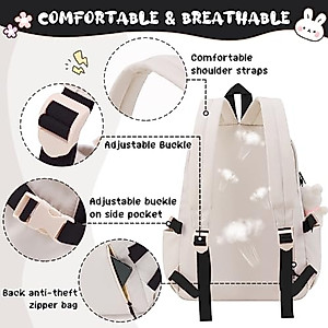 Unineovo Kawaii School Backpack with Cute Pin and Accessories, Large Capacity Aesthetic School Bags Cute Bookbag for Girls Teen (Black)