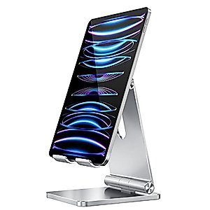 Maxonar Foldable Tablet Stand Holder, Adjustable Tablet Phone Desktop Stand Dock Constructed from Aluminum Compatible with 2022 iPad/iPad Pro, iPad Air/iPad Mini [4.7"-13"], Galaxy Tab S8- Silver