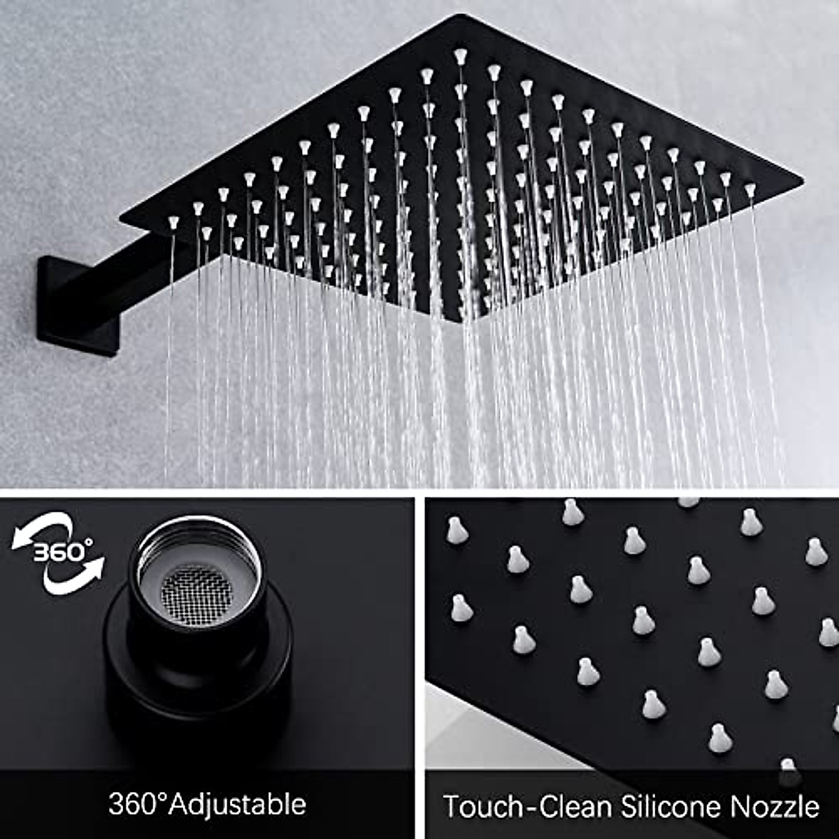 HEGII Shower System Combo Set,15 Inch Wall Mounted Shower Arm,10 inch Rainfall Shower Head System Shower Faucet Rough-in Valve Body and Trim Included,Matte Black