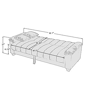 Legend Vansen 83" Convertible Modern Velvet Storage Sleeper Sofa Bed in Blue