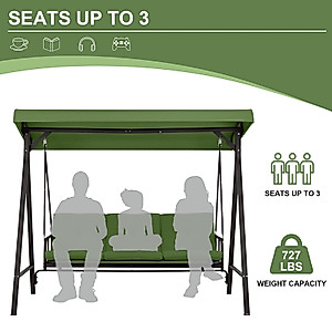 BPS 3-Person Patio Porch Swing Chair, Outdoor Patio Swing Hammock with Adjustable,Backrest and Canopy for Patio, Garden, Poolside, Balcony - Green