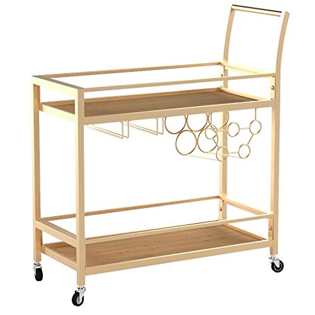 FirsTime & Co. Gold and Brown Francesca Bar Cart, 2 Tier Mobile Mini Bar, Kitchen Serving Cart and Coffee Station with Storage for Wine and Glasses, Metal and Wood, Modern