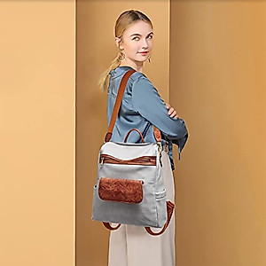 LAORENTOU Backpack Purse for Women Fashion Leather Designer Travel Large Handbags Ladies Shoulder Bags (Light Gray)