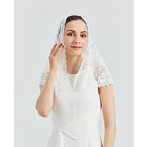 Grettytling Lace Mantilla Veil Soft and comfortable 7 Colors Spanish Style Rose Lace Veil Head Covering D Shape ， 2pcs Black&white