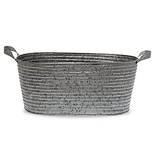 The Lucky Clover Trading Oblong Galvanized Metal with Ridges-Large Container, Silver
