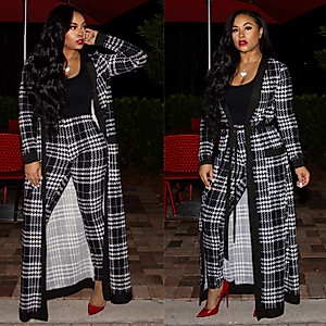 Sexy Two Piece Outfits for Women - Long Sleeve Open Front Cardigans + Skinny Pants Suits with Belt Large Black Grey