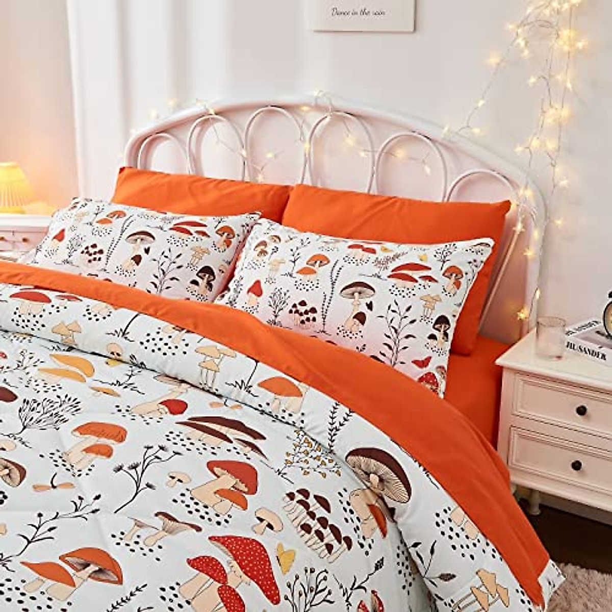Mnribey 7 Piece Mushroom Comforter Set Full Size,Plant Wild Mushroom Comforter with Sheet Set Bed in A Bag for Kids Boys Girls,Full(1 Comforter, 1 Flat Sheet, 1 Fitted Sheet, 4 Pillowcases)