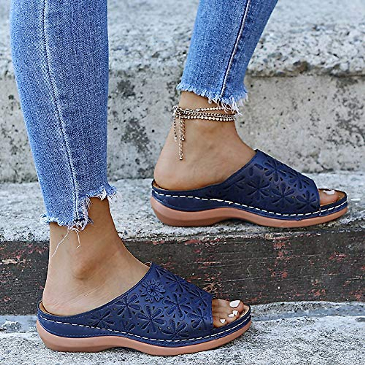 justHIGH Women's Open Toe Classic Roman Style Sandals Stretch Flatform Slide Sandal