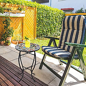 VCUTEKA Outdoor Mosaic Side Table - Small Patio Table Coffee Table Outside Accent Table Round End Plant Table for Bistro Balcony Porch Outdoor Benches 14''