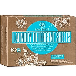 Laundry Sheets, 100 Loads - Zero Waste, Plastic and Scent Free, Natural Soap Detergent - Unscented Travel Size Essentials for Washing Clothes