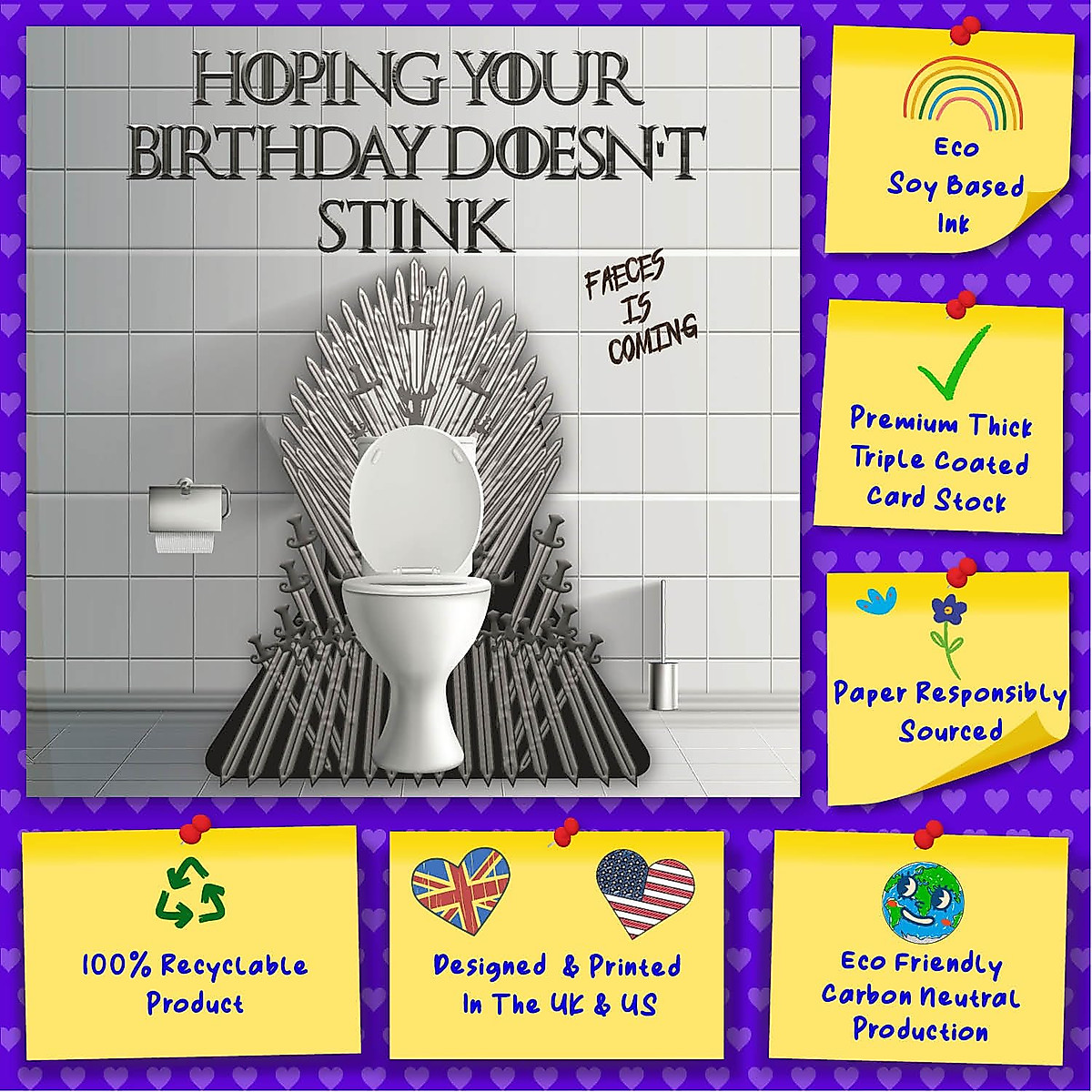 Cult Kitty Birthday Doesn't Stink - Funny Birthday Card for Men - Thick, Premium Birthday Card for Men, Great Game or Thrones Card with Colourful Envelope