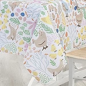 Home Bargains Plus Easter Fun Fabric Tablecloth, Bunny Rabbit, Easter Egg and Chicks Print Stain and Wrinkle Resistant Spring Tablecloth, 52” x 52” Square