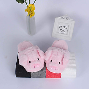 ixiton Vivid plush animal slippers, big yellow duck slippers, panda slippers, alpaca slippers, elephant slippers, dog slippers,4-8,Pig-pink