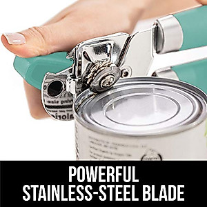 Gorilla Grip Manual Can Opener and Silicone Oven Mitts, Manual Can Opener Includes Built In Bottle Opener, Oven Mitts are 14.5 Inch, Both in Mint Color, 2 Item Bundle