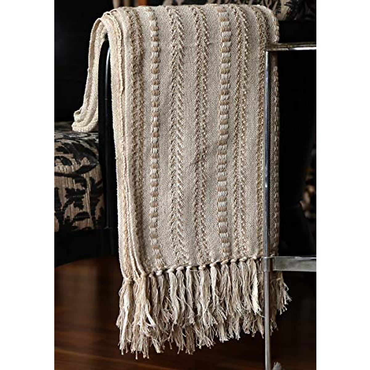 Farmhouse Throw Blanket Boho Living Room Decor Brown Cotton Stripe Cozy Bed Blankets with Fringe Soft and Luxury for Couch, Chair & Everyday Use - 50 x 60 Inches