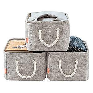 Lifewit Storage Baskets for Shelves Fabric Storage Bins for Organizing Decorative Closet bins with Handles for Living Room, Utility Room, 14.6 x 10.6 x 7.9 Inch, 3 Pack, Grey