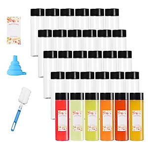 Naivees 30 Pcs 12 Oz Juice Bottles with Black Lids Empty Plastic Round Bottle Reusable Round Containers with Caps Suitable for Water Juice Tea Milk and Other Beverages