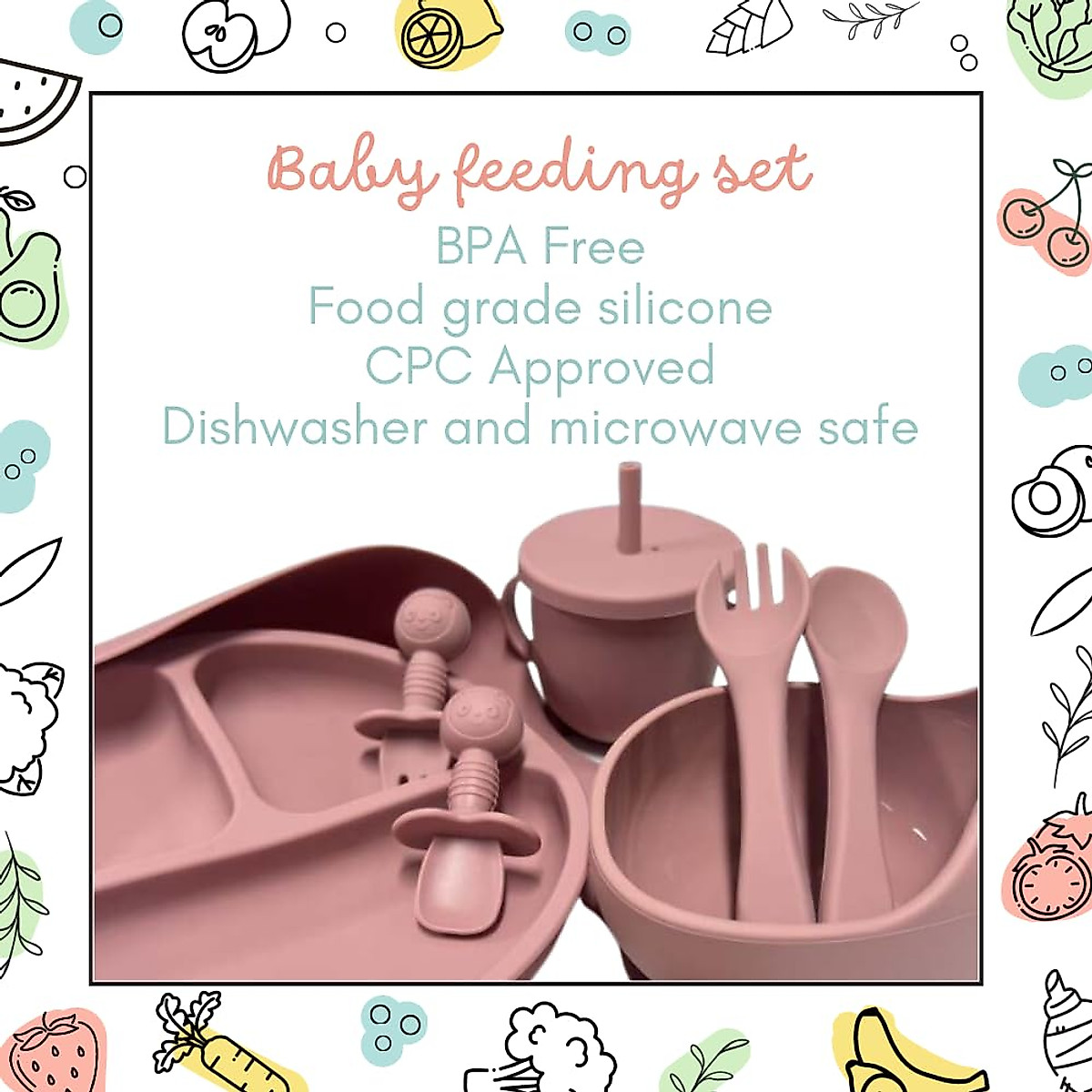 Baby Feeding Set 10 Piece | Baby Led Weaning Utensils Set Includes Suction Bowl and Plate, Baby Spoon and Fork, Sippy Cup with Straw and Lid | Baby Feeding Supplies Set
