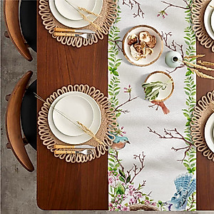 PROCIDA Floral Bird Spring Easter Table Runner, Summer Green Leaf Burlap Table Runner Farmhouse Seasonal Holiday Kitchen Dinning Table Decoration for Indoor Outdoor Home Party 13x72 Inch