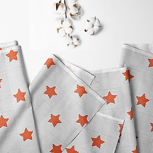 Bacati - Stars Soft Breathable 100% Cotton Muslin Baby Crib Fitted Sheet - Fits Standard 28 x 52 x 5 Crib & Toddler Mattresses (Ikat Stars Orange)