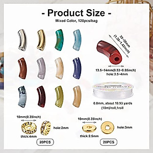 Boutigem 120pcs Chunky Curved Tube Acrylic Beads Imitation Gemstone Loose CCB Plastic Beads Rhinestone Spacer Beads Elastic Thread DIY Stacking Stretch Bracelet Bangle Making Kit